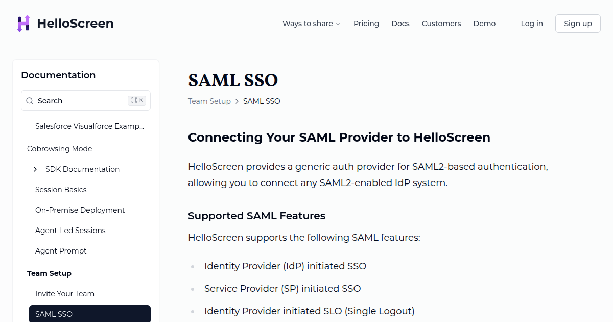 SAML SSO | HelloScreen Documentation